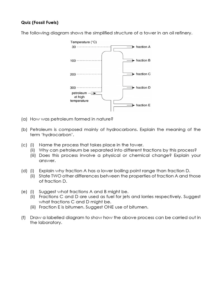 Quiz (Fossil Fuels) : Term Hydrocarbon' | PDF