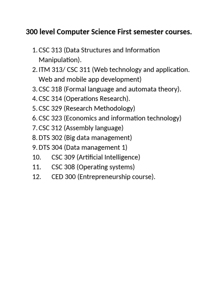 300 Level Computer Science First Semester Courses | PDF