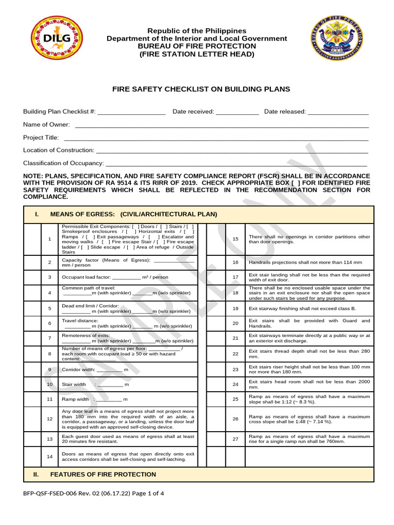 Sample Fsec Checklist | PDF | Stairs | Door
