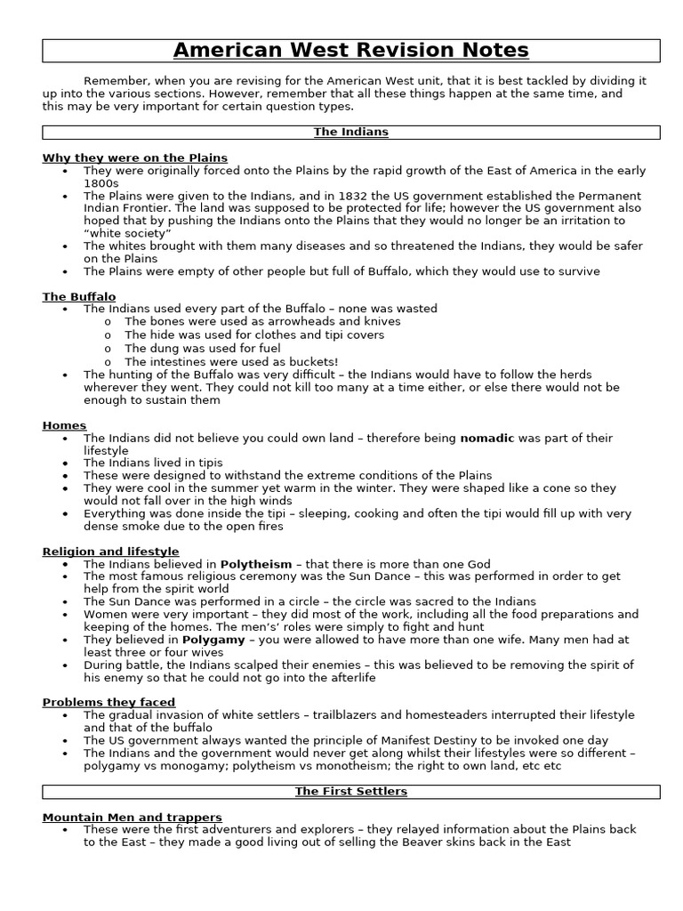 American West Revision Notes | PDF | Sioux | Midwestern United States