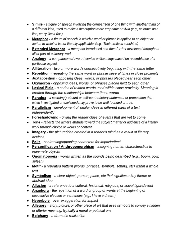 Literary Devices | PDF | Metaphor | Linguistics
