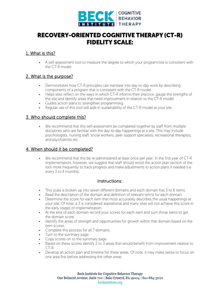 CT R Fidelity Scale | PDF | Psychotherapy | Behavioural Sciences