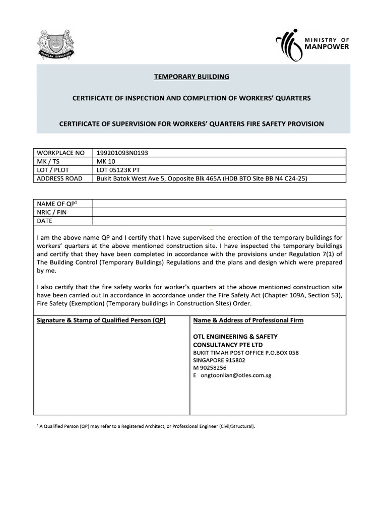 QP Temporary Building Declaration Form | PDF