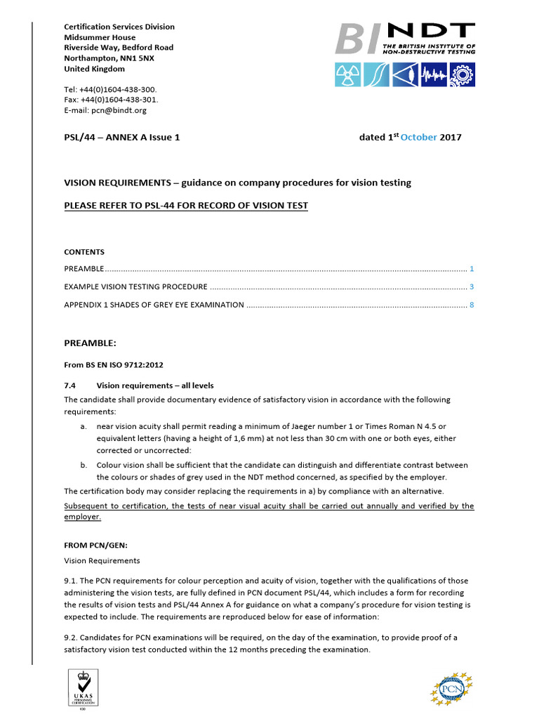BINDT PSL44A British Institute of Non Distructive | PDF ...