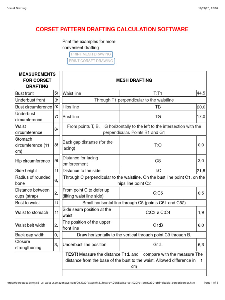 Pattern Alterations Table for Corset w Cups | PDF | Waist