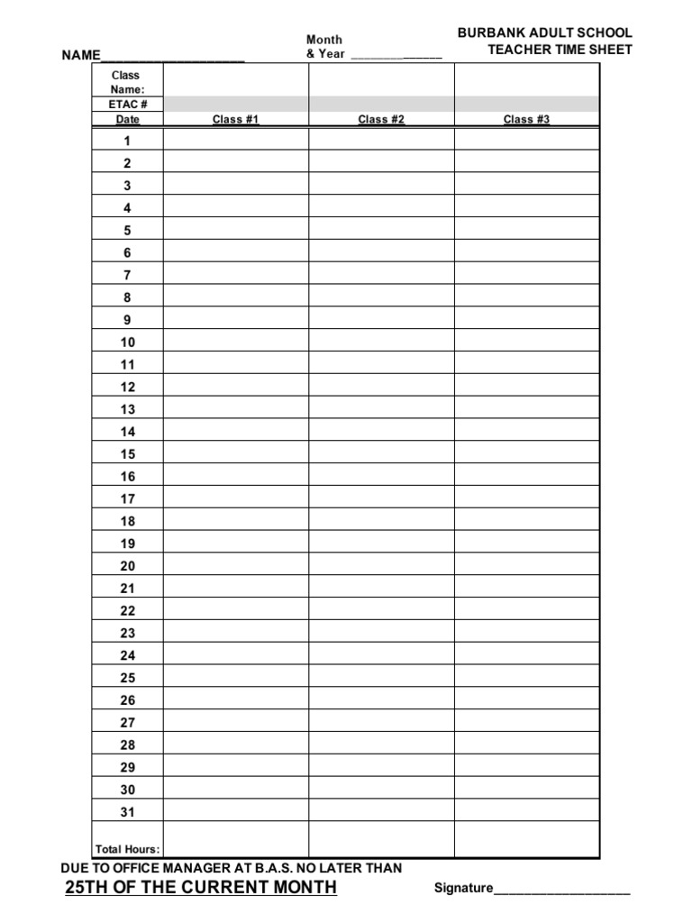 2022 Teacher Time Sheet | PDF