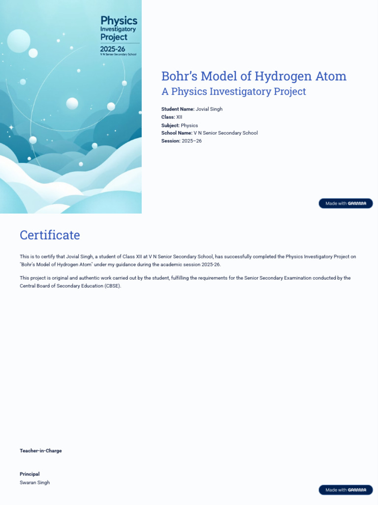 Bohrs Model of Hydrogen Atom | PDF | Atomic Physics | Atoms