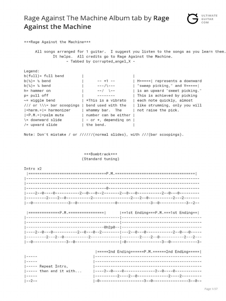 Rage Against The Machine Album Tab | PDF