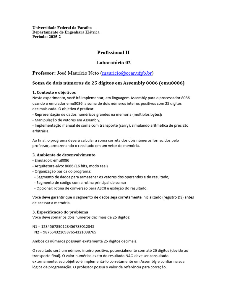 Lab02-Assembly252 | PDF | Armazenamento de dados de computador | Linguagem Assembly