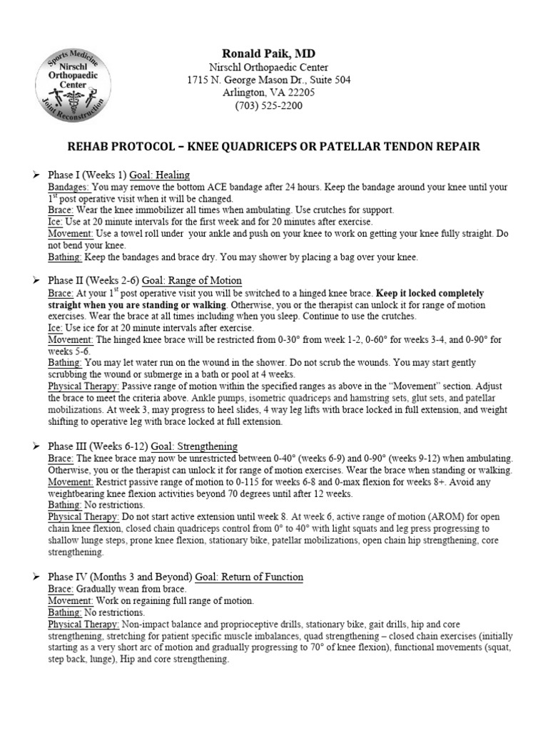 Nee Patellar Quadriceps Repair Rehab Protocol | PDF | Anatomical Terms ...
