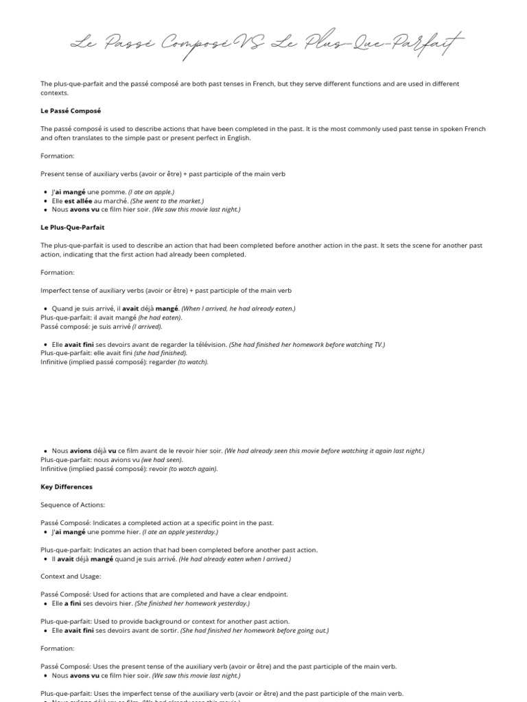 Le Passé Composé VS Le Plus-Que-Parfait | PDF | Grammatical Tense ...