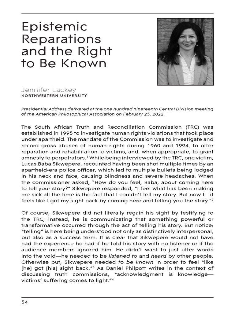 Epistemic Reparations and The Right To Be Known | PDF | Epistemology ...