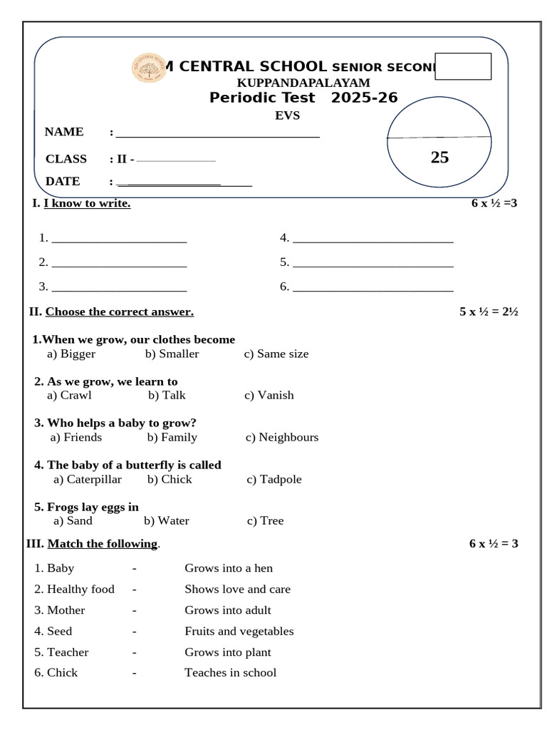 Grade 2 Periodic Test 2025-26 | PDF