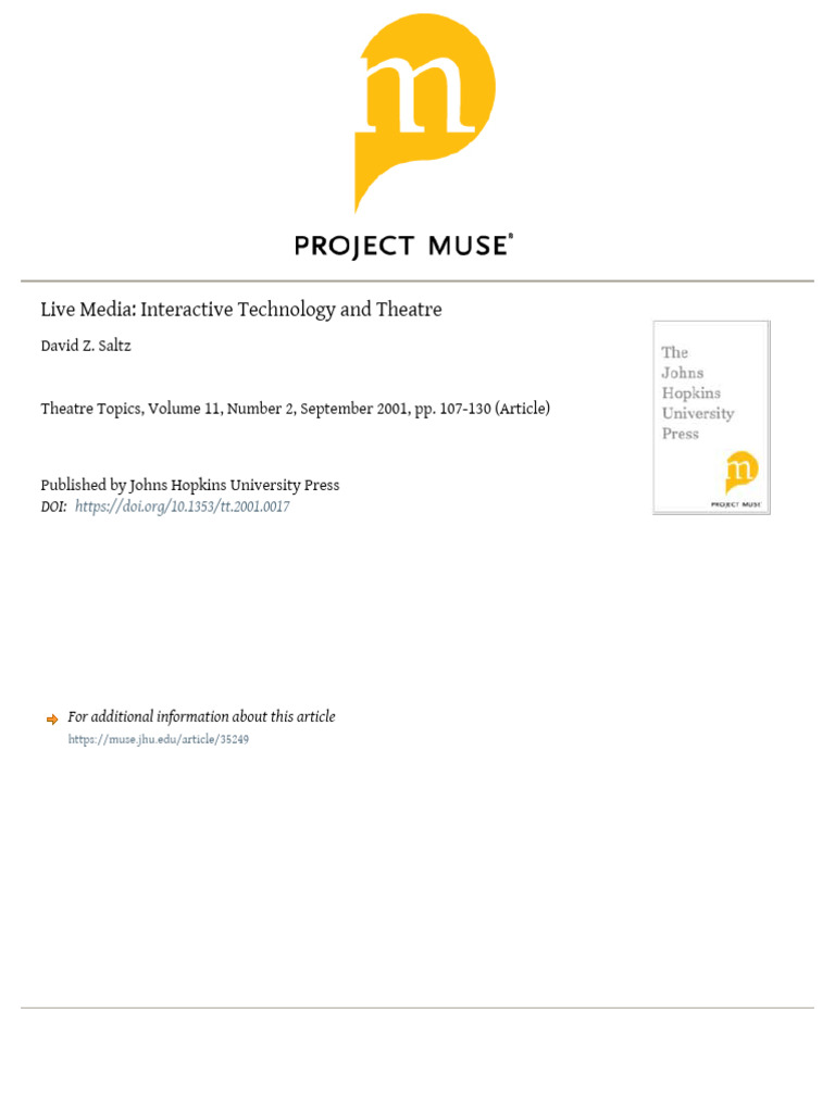 Saltz, David Z. “Live Media- Interactive Technology and Theatre ...
