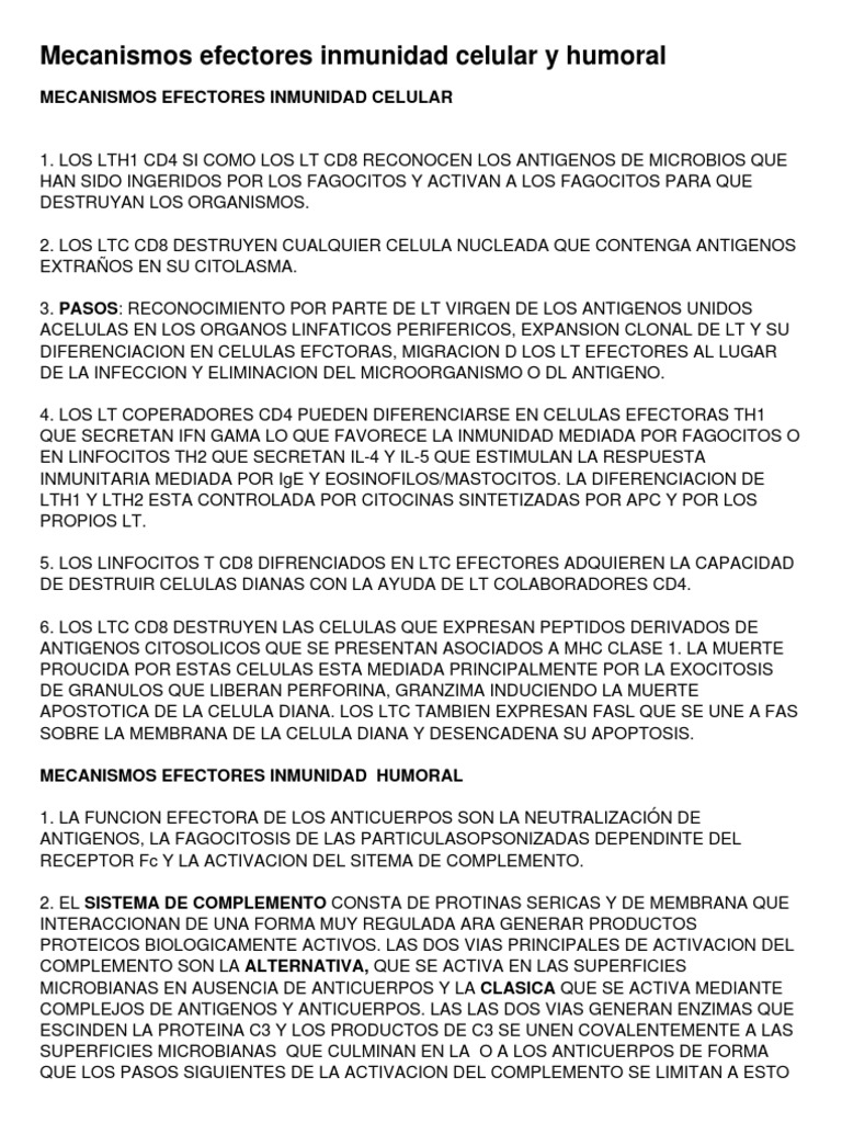 Mecanismos Efectores Inmunidad Celular y Humoral | PDF | T Helper Cell | Células