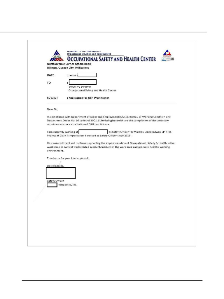 SAMPLE - Compilation For OSH Practitioner Application | PDF ...