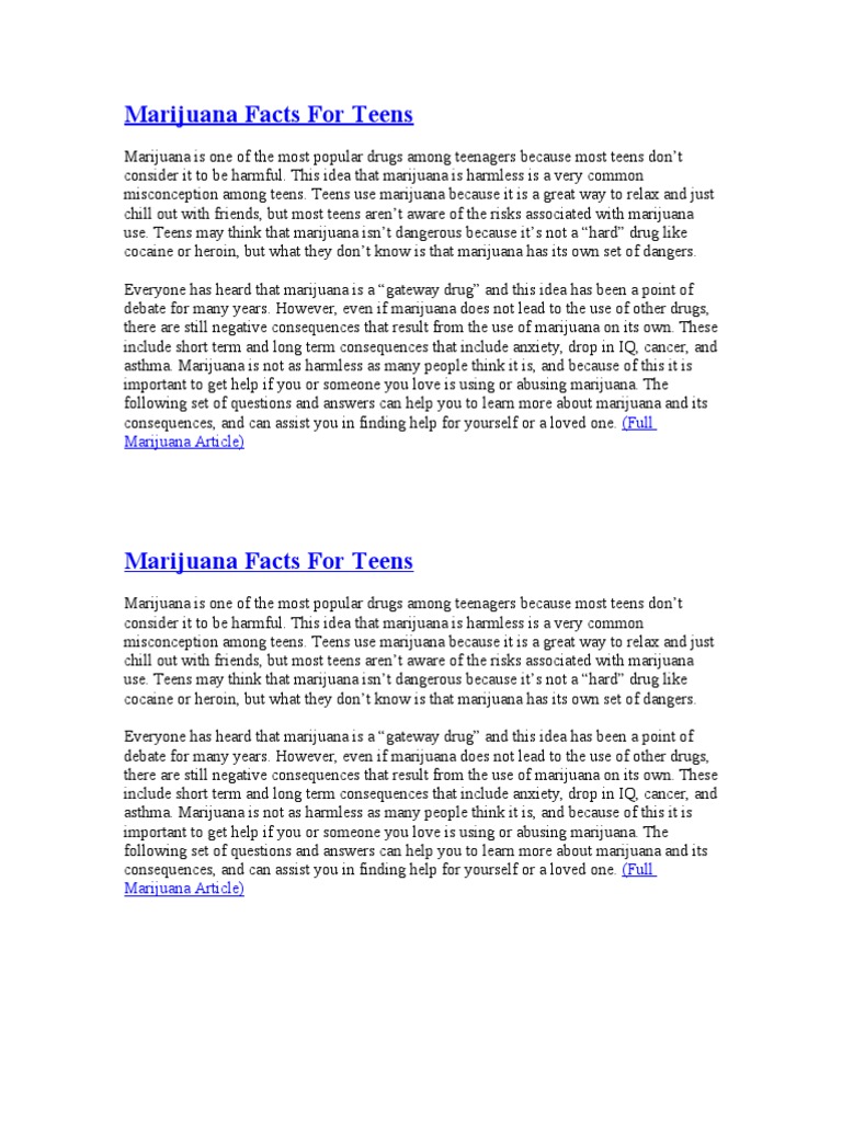 Marijuana Facts For Teens | PDF | Substance Use Disorder | Psychoactive ...