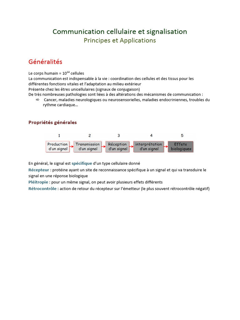 Complément Du Cours - Communication Cellulaire Et Signalisation | PDF ...