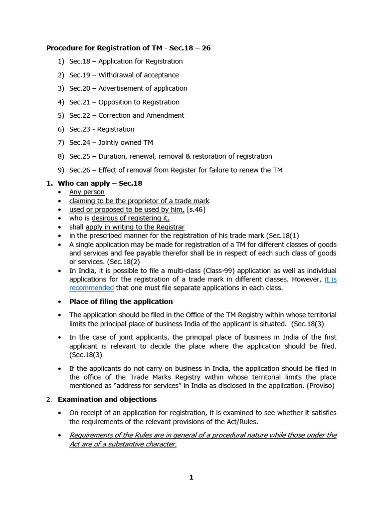 Procedure For Registration of TM and | PDF | Trademark | Trademark ...