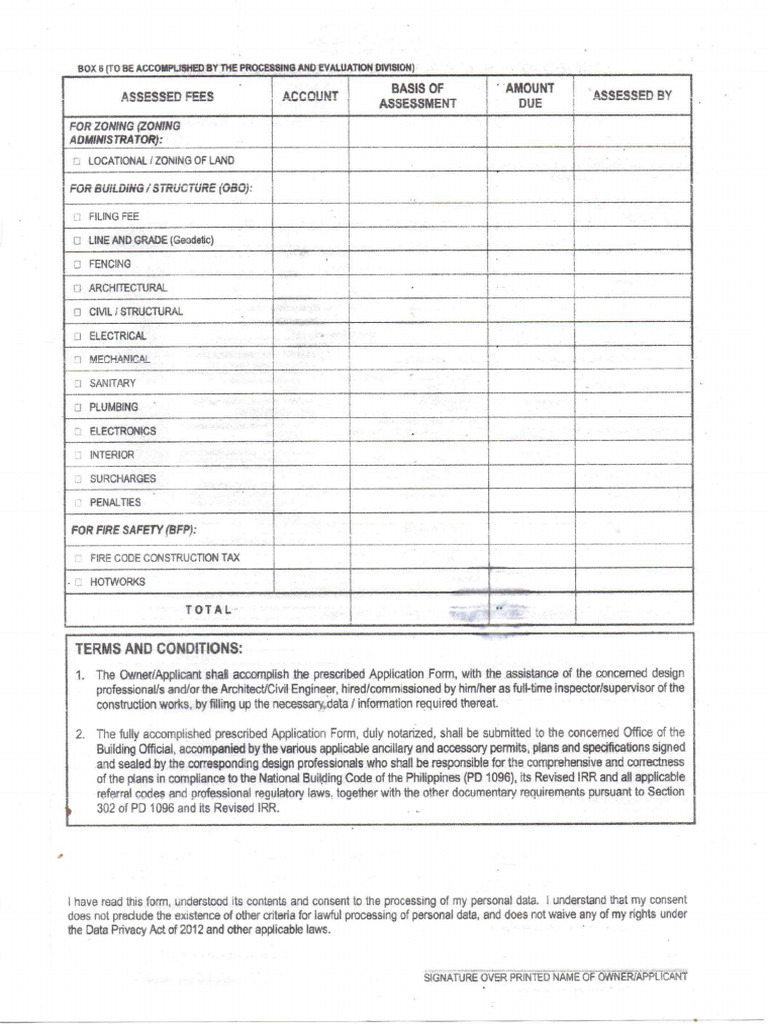 Unified Application of Building Permit Back | PDF
