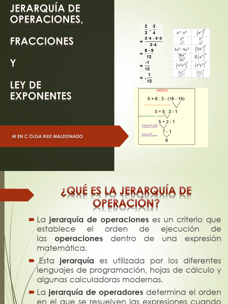 S3 - Jerarquía de Operaciones, Fracciones y Ley de Exponentes - Álgebra ...