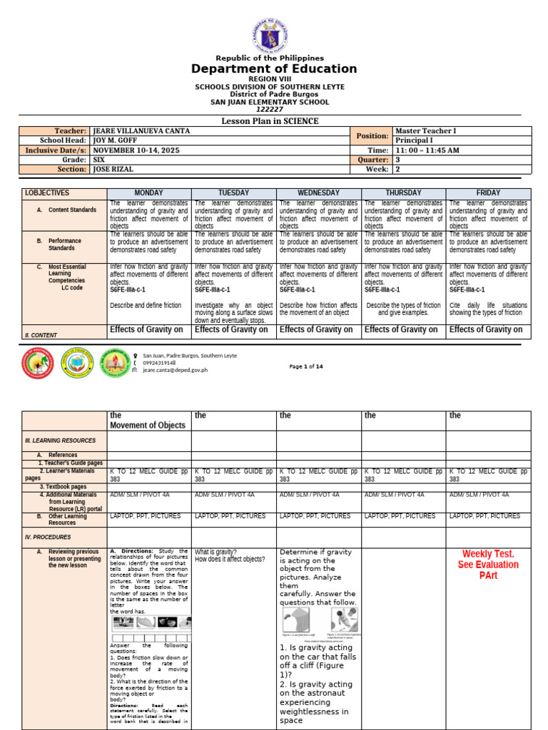 Q3 W2 SCIENCE 6 | PDF | Force | Weight