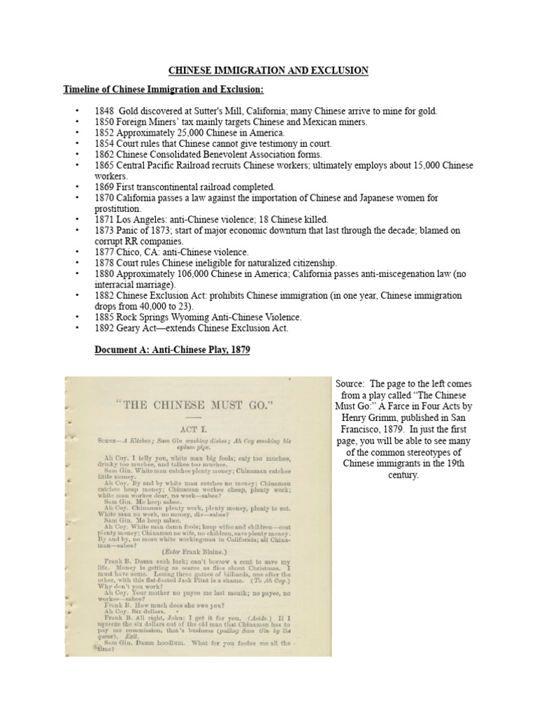 Chinese Immigration and Exclusion | PDF