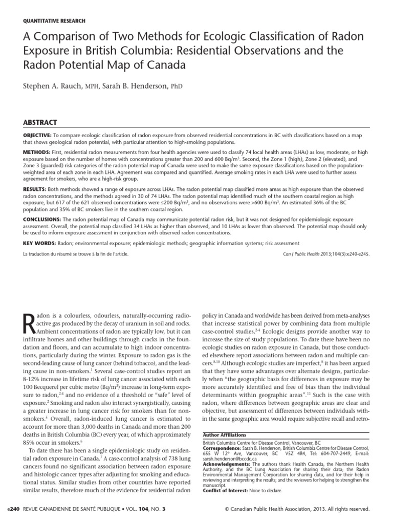 A Comparison of Two Methods for Ecologic Classification of Radon ...