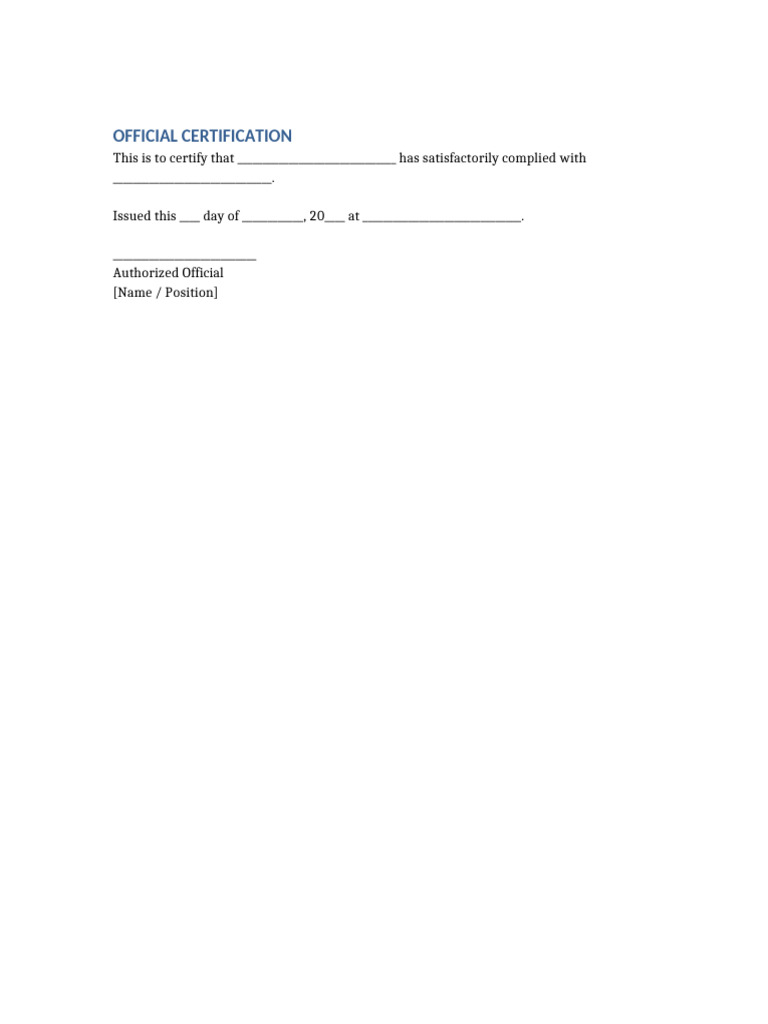 Official Certification Template | PDF