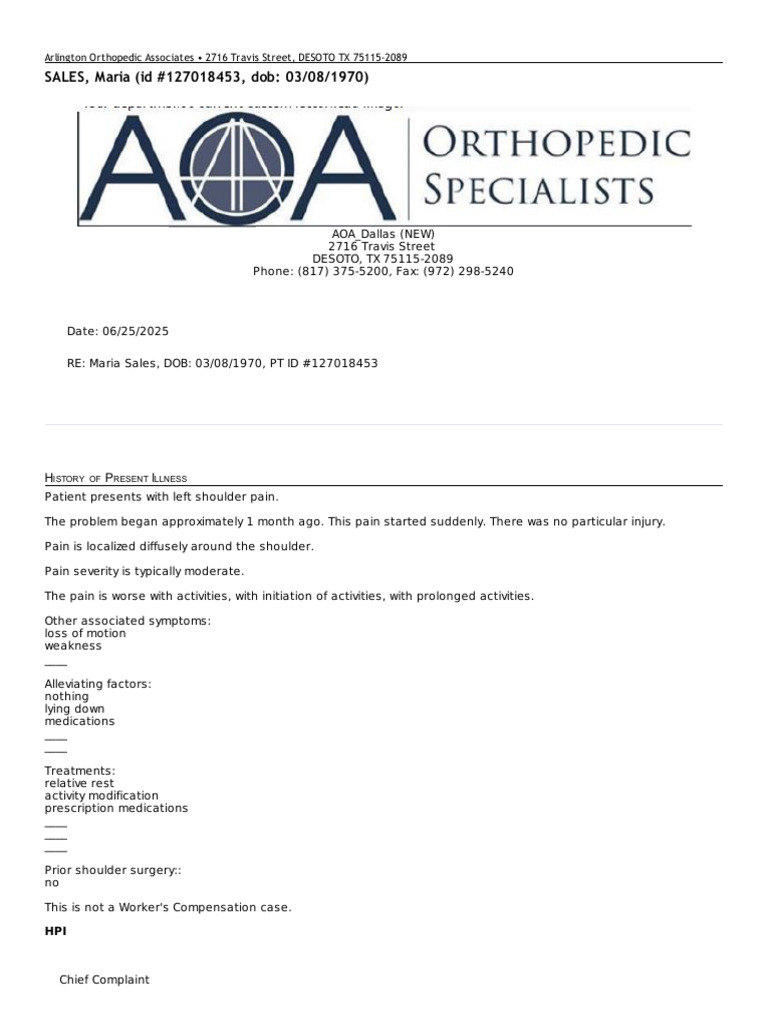 UMP H&P Encounter Summary | PDF | Shoulder | Medical Specialties