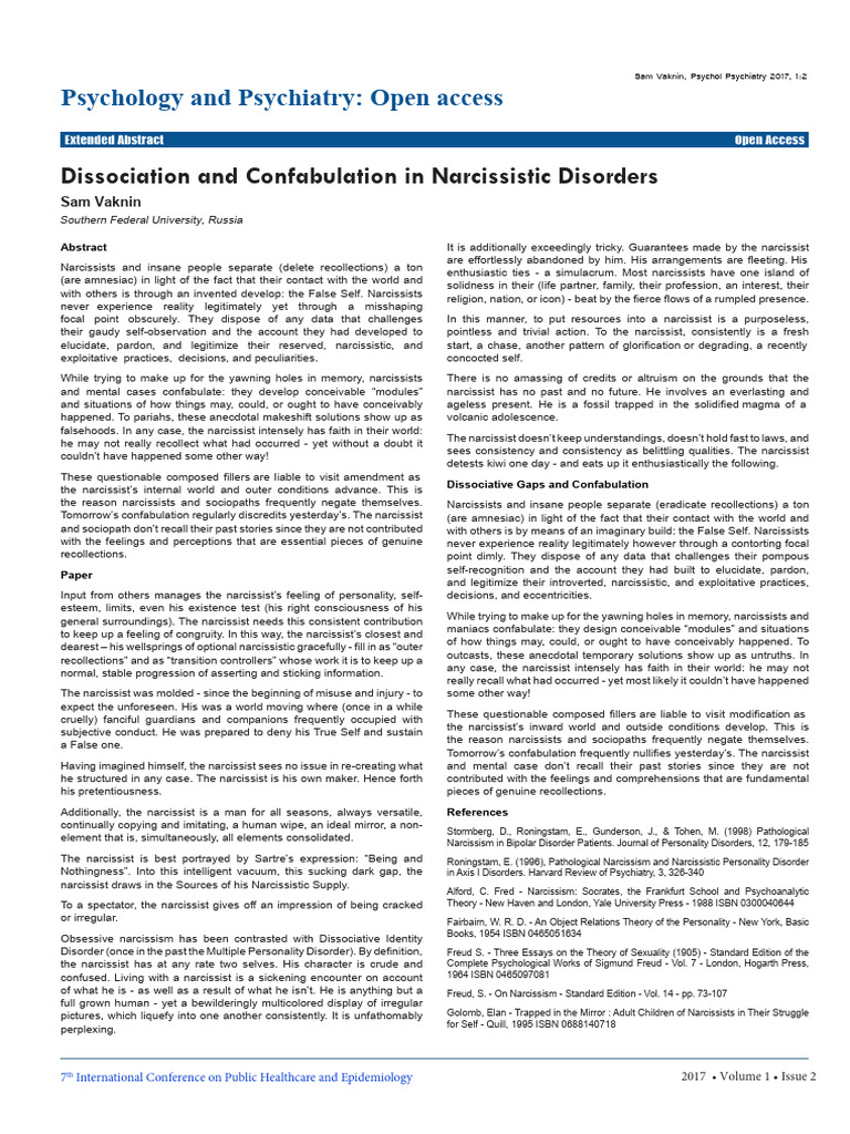 Sam Vaknin Dissociation and Confabulation in Narcissistic Disorders ...