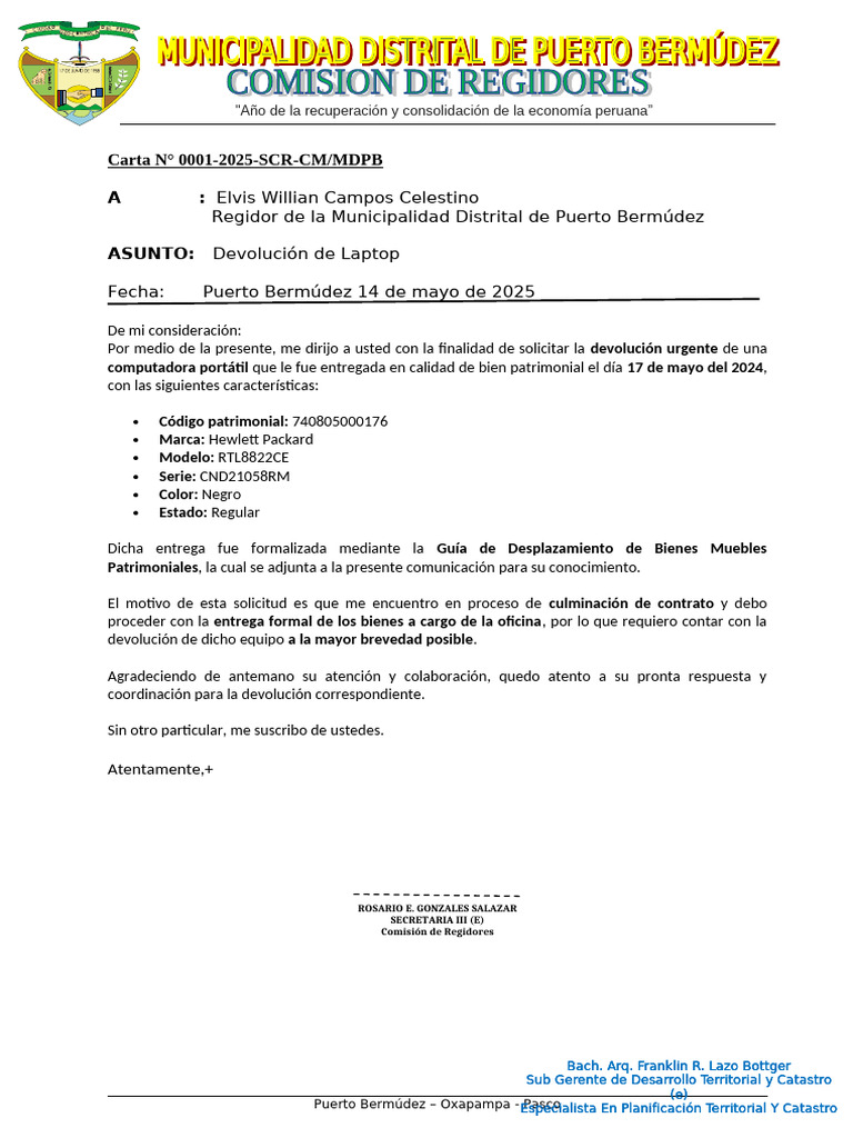 Icarta Debolucion de Laptop | PDF
