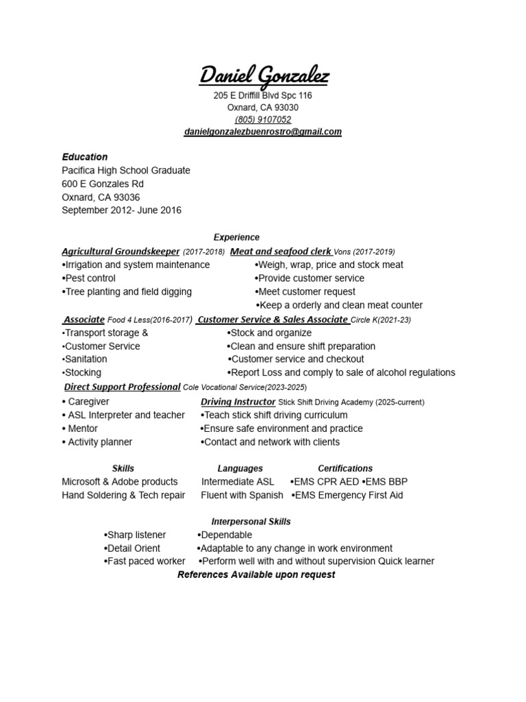 Daniel Gonzalez Resume | PDF