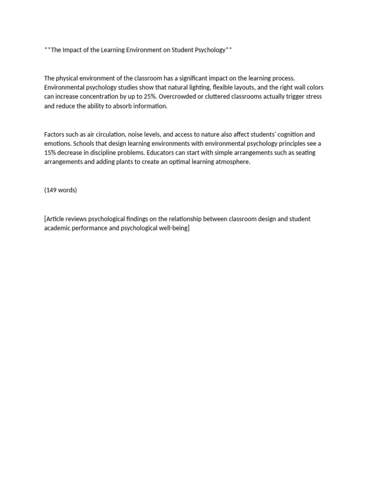 The Impact of the Learning Environment on Student Psychology | PDF