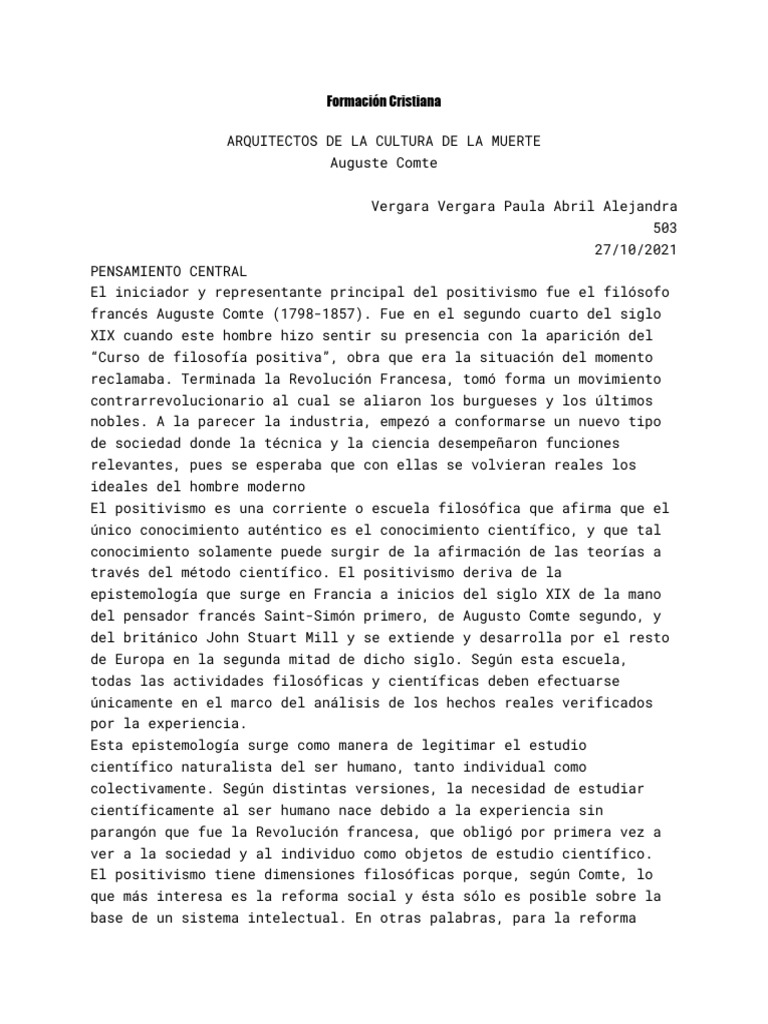 Auguste Comte | PDF | Positivismo | Epistemología
