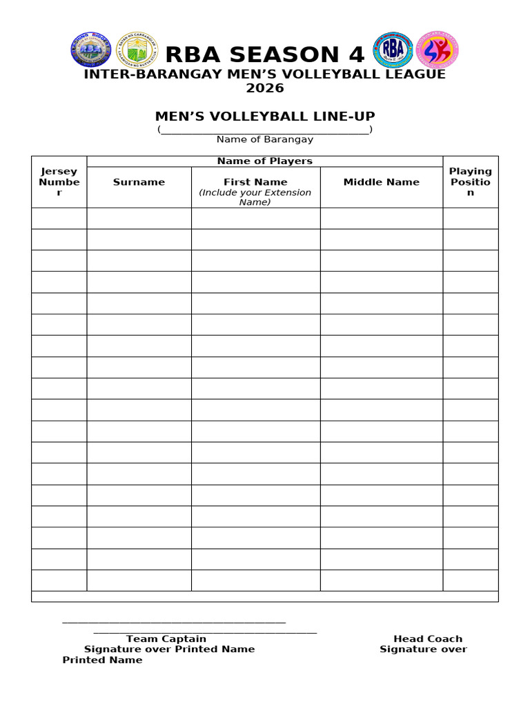 Line-Up Form Men's | PDF