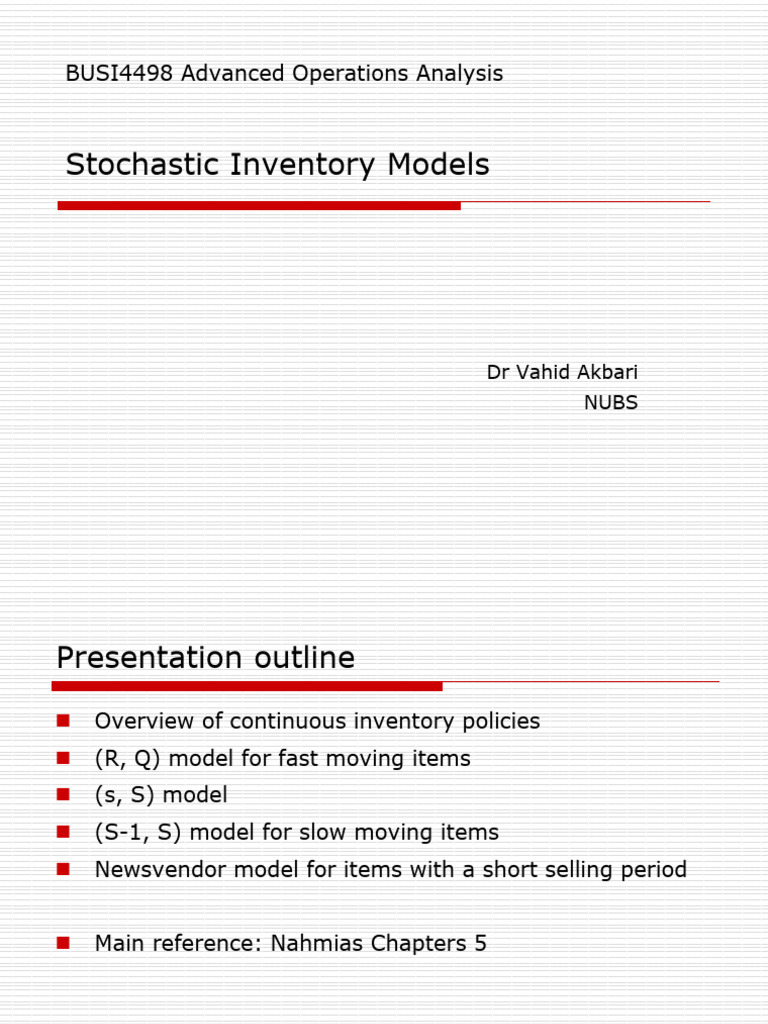 Session 3 Stochastic Inventory Models | PDF | Inventory | Statistical ...