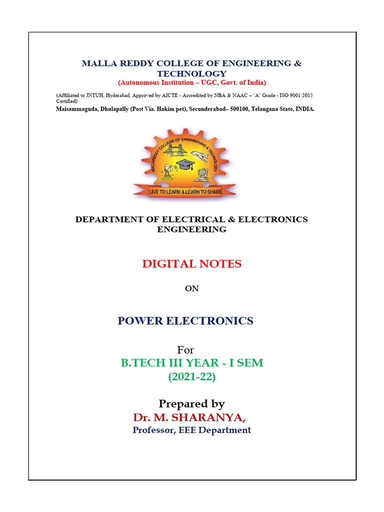 Power Electronics Full Notes | PDF | P–N Junction | Power Electronics