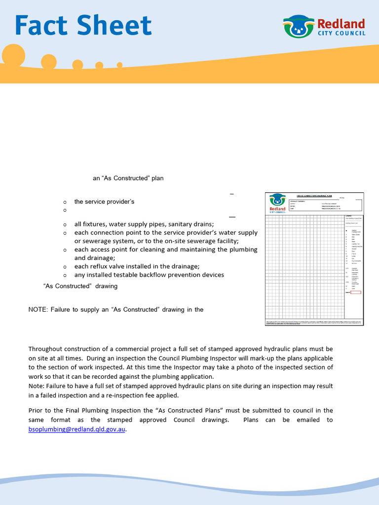 FS576 As Constructed Drawing Fact Sheet | PDF | Plumbing | Sanitary Sewer