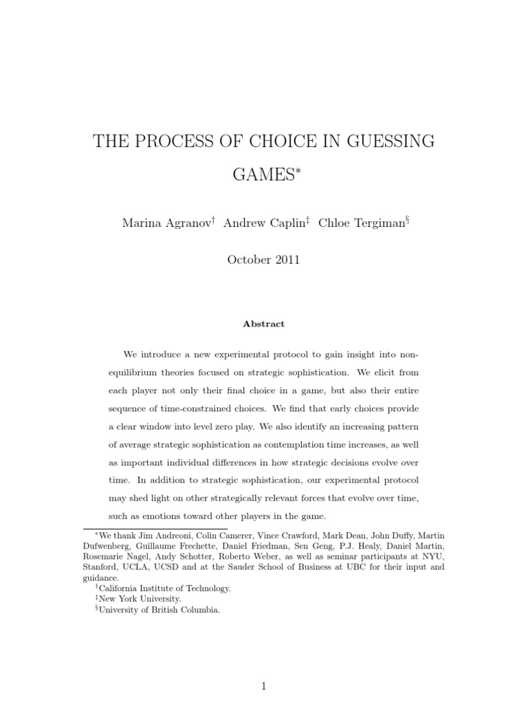The Process of Choice in Guessing Games | PDF | Statistical Hypothesis ...