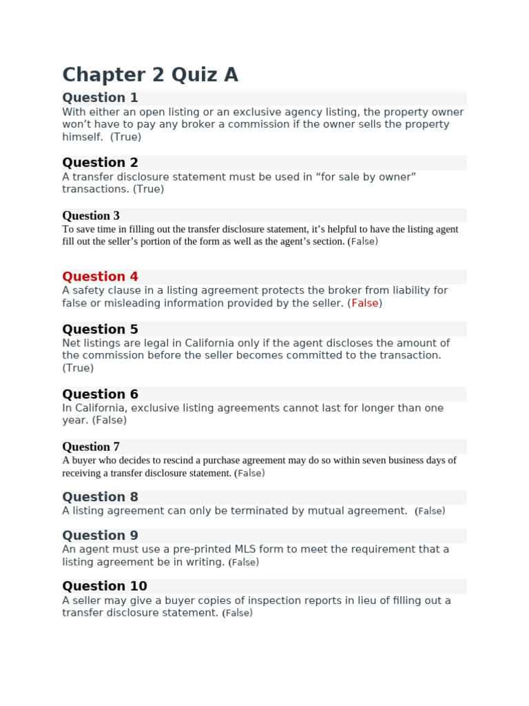Chapter 2 Quiz A | PDF