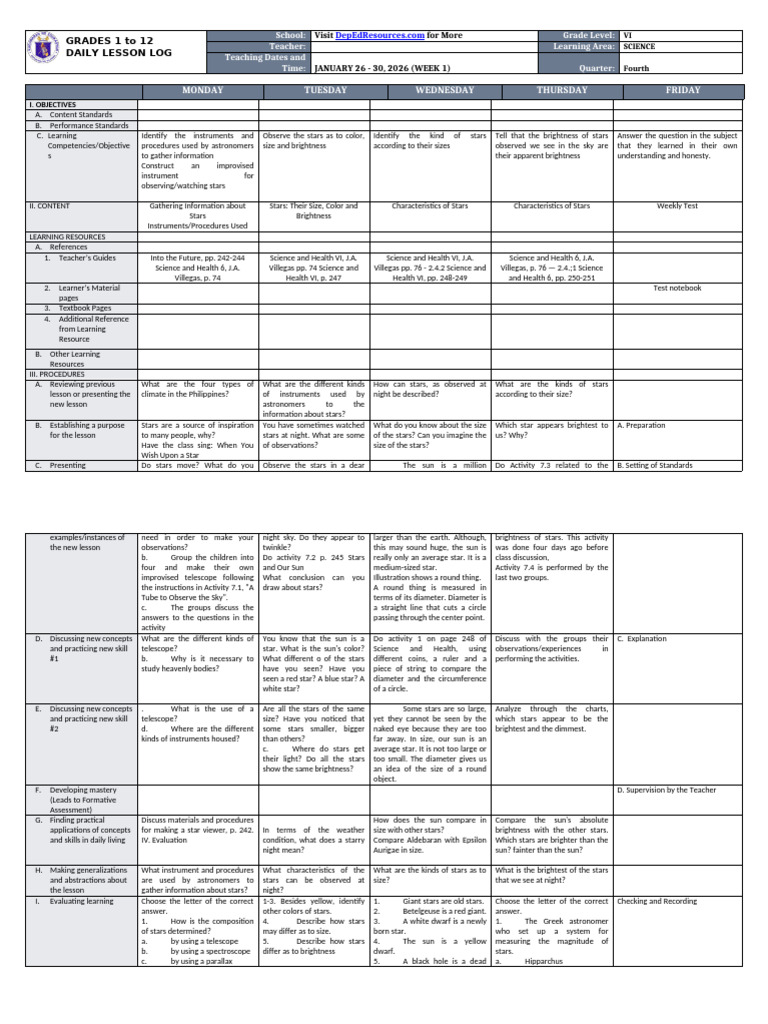 DTC DLL Science 6 q4 w1 | PDF | Stars | Astronomy