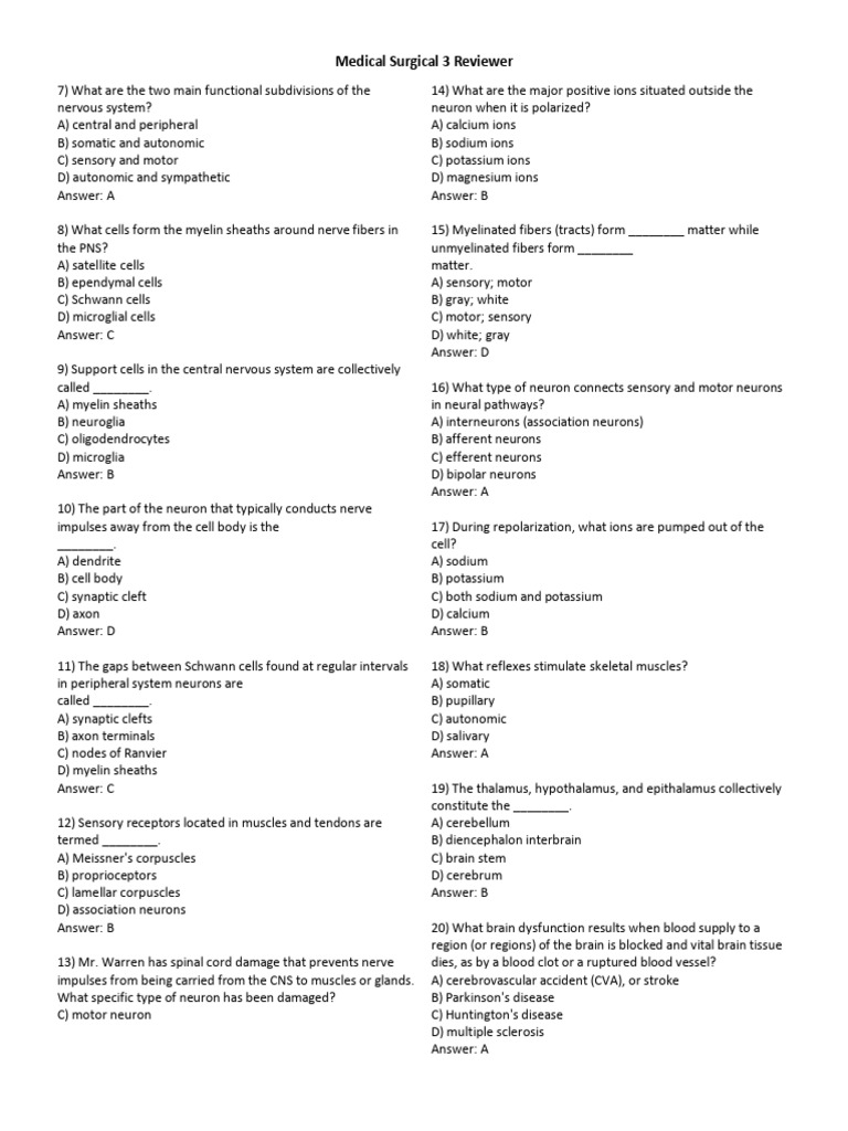 Medical Surgery 3 Reviewer | PDF | Central Nervous System | Autonomic ...
