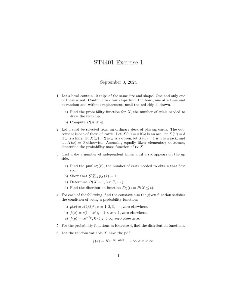 Exercise 1 | PDF | Probability Distribution | Probability Density Function