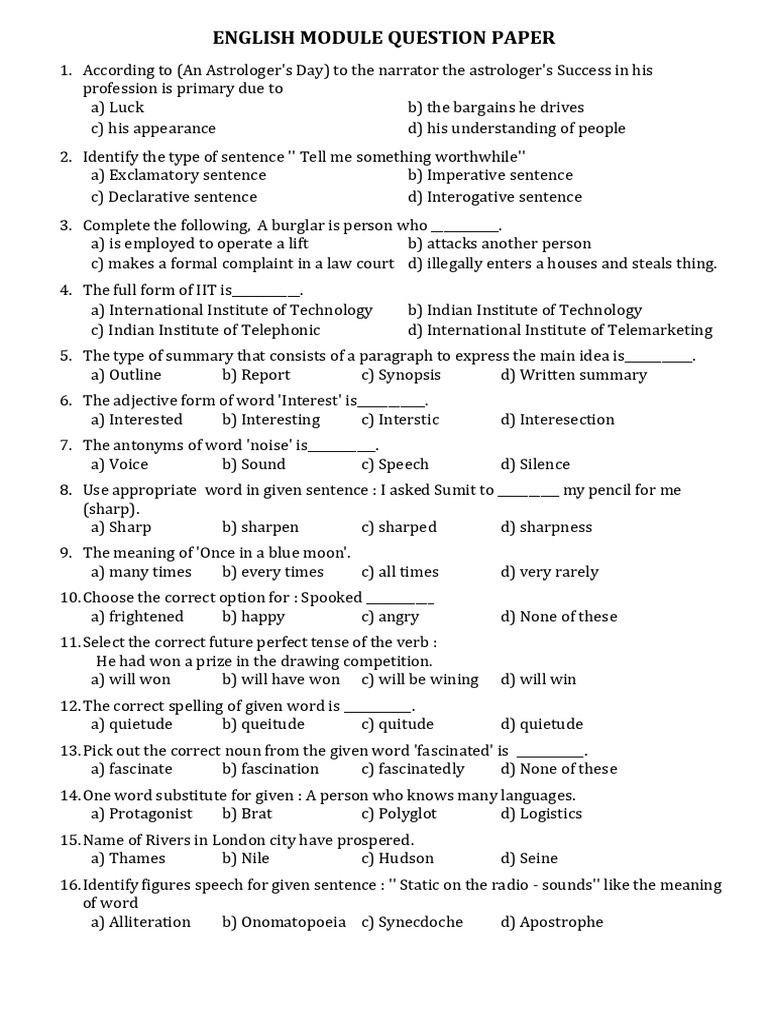 English Model Question Paper | PDF | Graduate Record Examinations ...