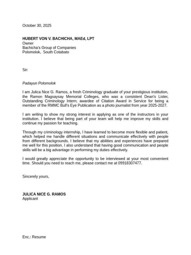 Ramos. Application Letter | PDF