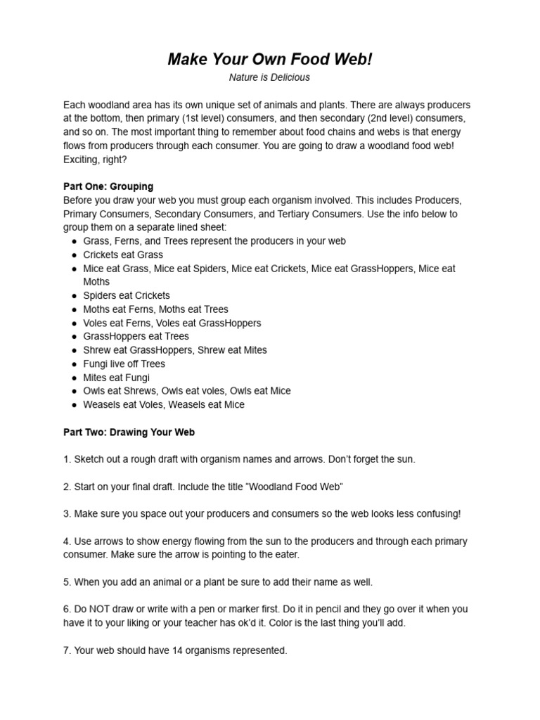 Make Your Own Food Web Project - Google Docs | PDF