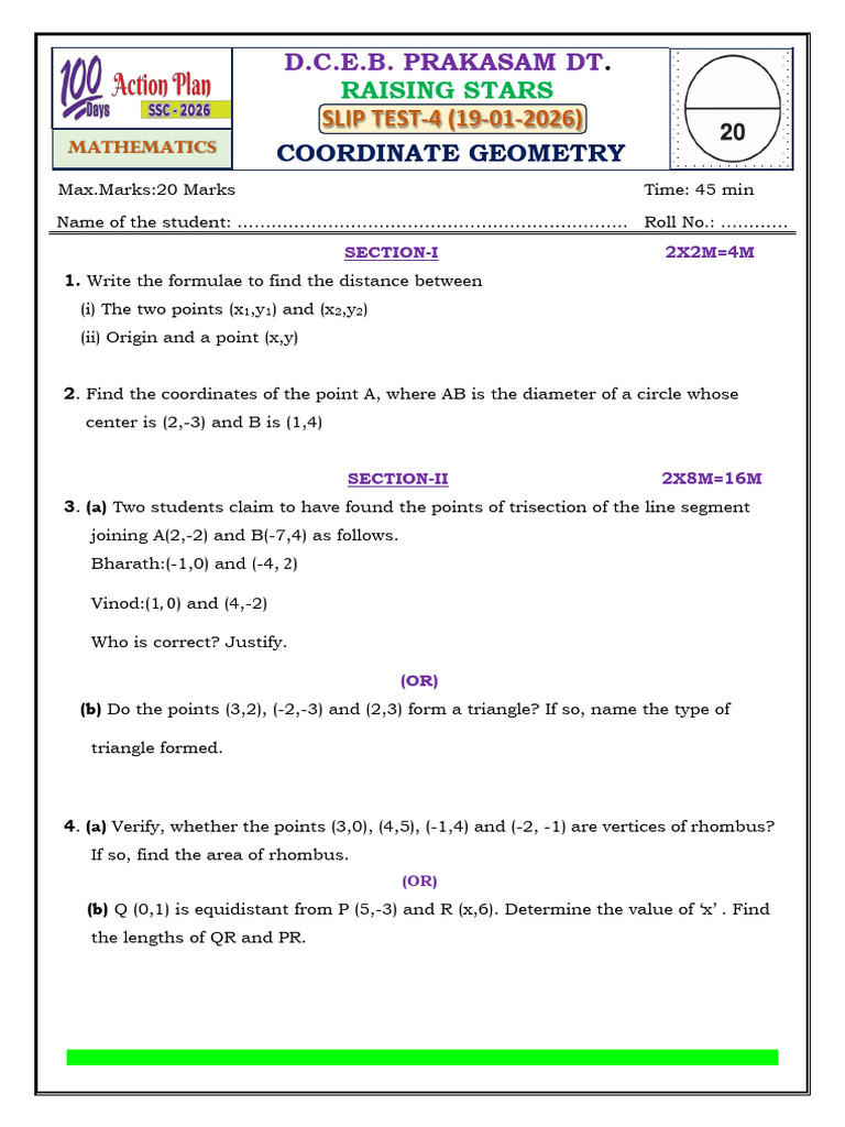 Maths Slip test -4 (19-01-2026)-2 | PDF | Euclidean Plane Geometry ...