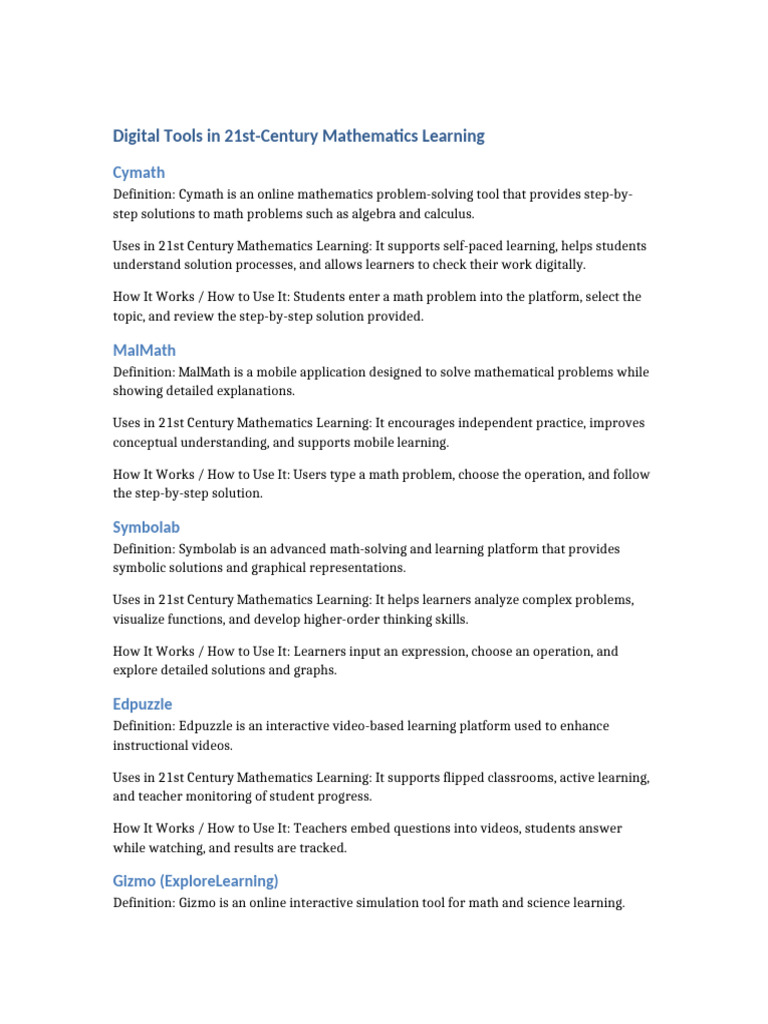 Digital Tools in 21st Century Mathematics Learning (1) | PDF