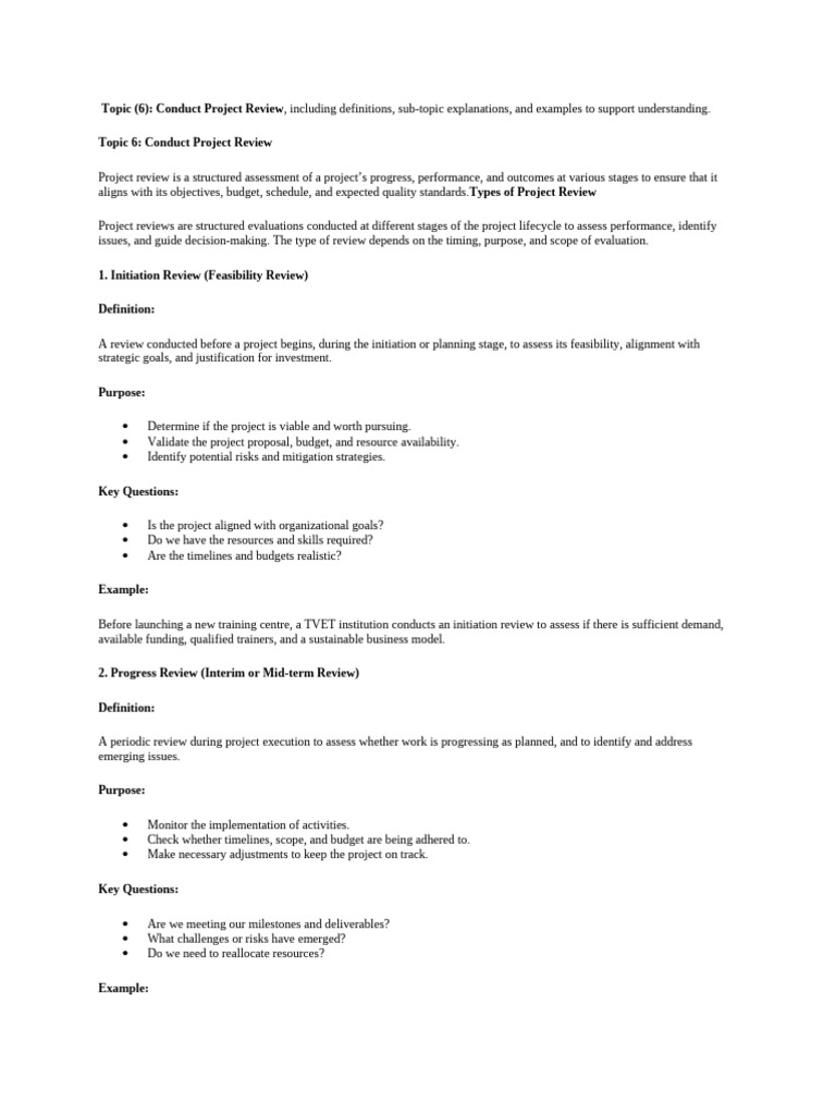 Topic 6 Project Audit and Review | PDF | Regulatory Compliance | Business